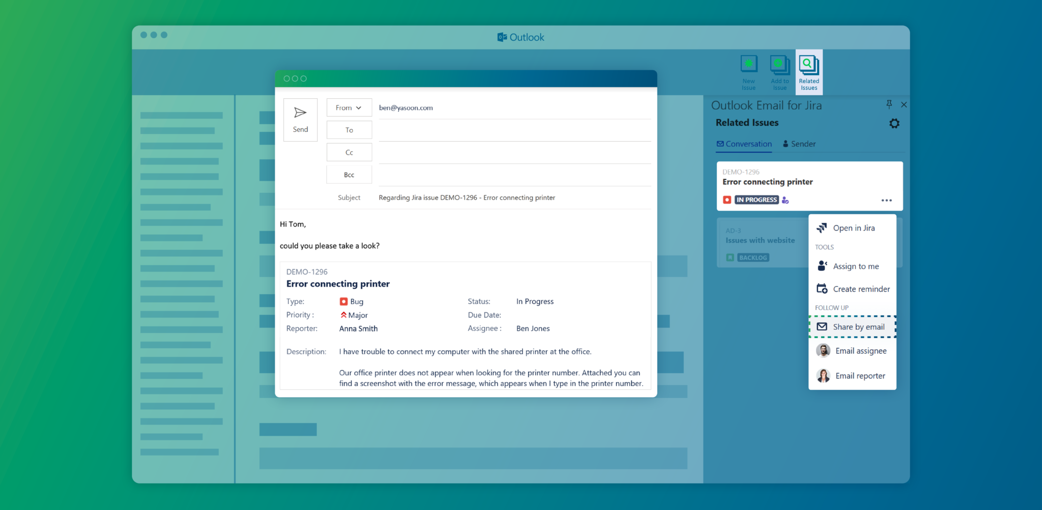 Outlook Email for Jira - yasoon